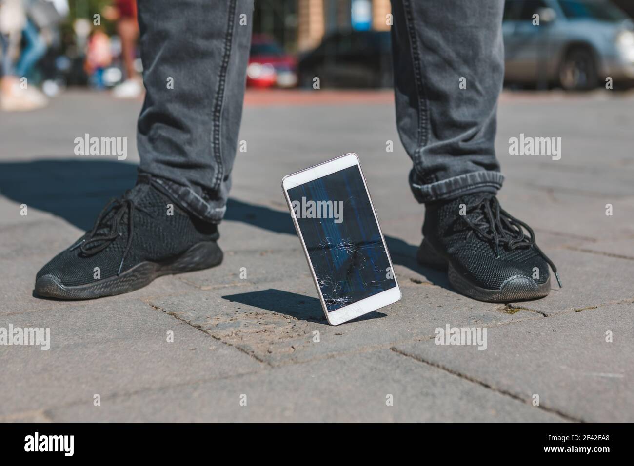 drop down mobile phone cracked screen. accident. repair service Stock ...