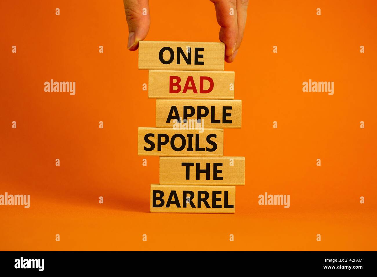 One bad apple spoils the barrel symbol. Wooden blocks with words 'One ...