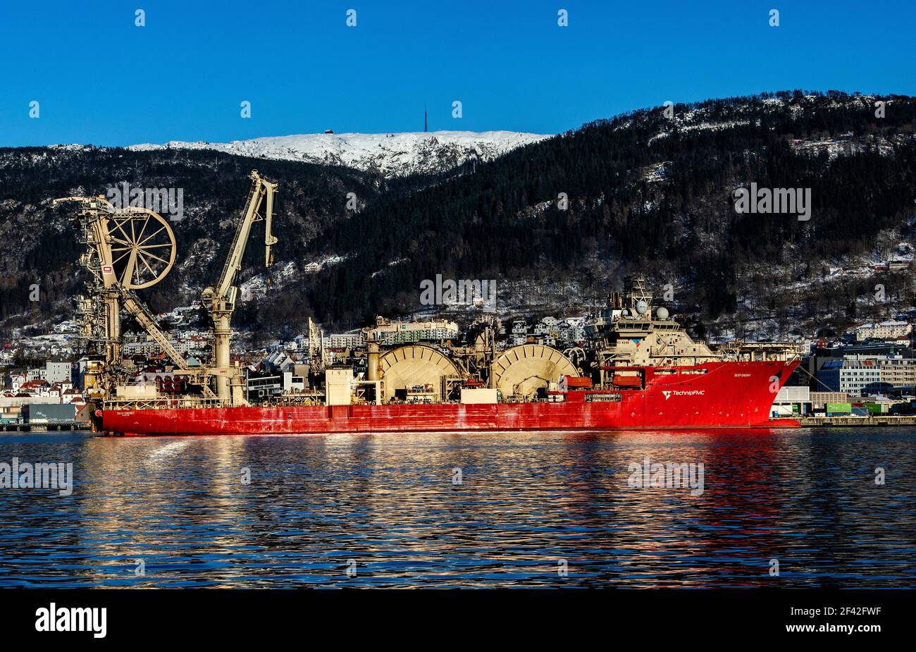Pipelay (reel-lay) vessel Deep Energy at Jekteviken terminal in the ...