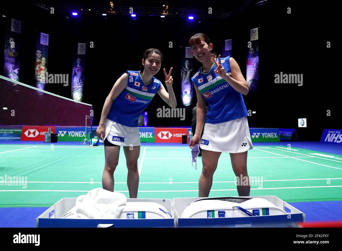 Japan's Nami Matsuyama (right) and Chiharu Shida pose after their match against Estonia's Kati ...
