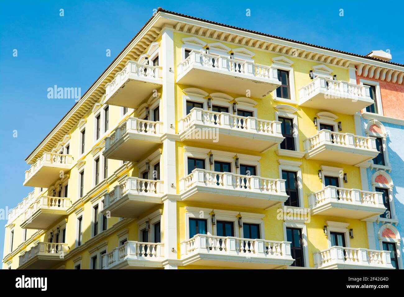 Architectural details of colorful building in venetian style in the ...