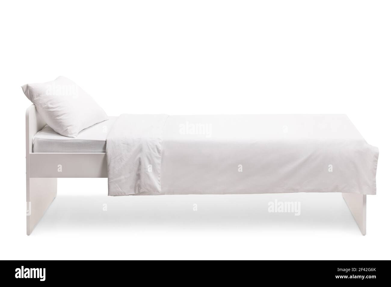 Studio shot of a white single bed isolated on white background Stock ...