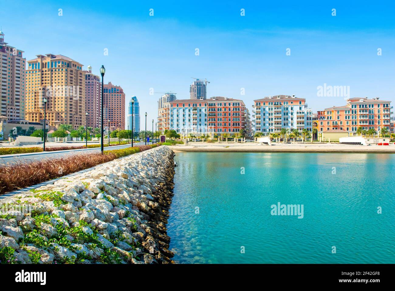 Qatar, Doha - 26 December 2018: Colorful waterfront buildings in ...
