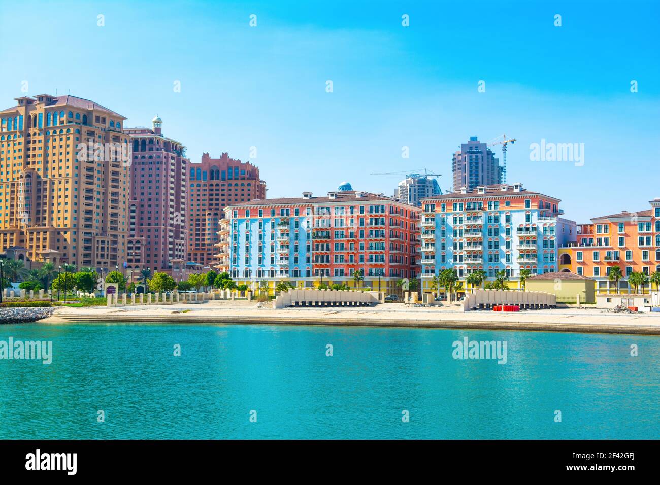 Qatar, Doha - 26 December 2018: Colorful waterfront buildings in ...