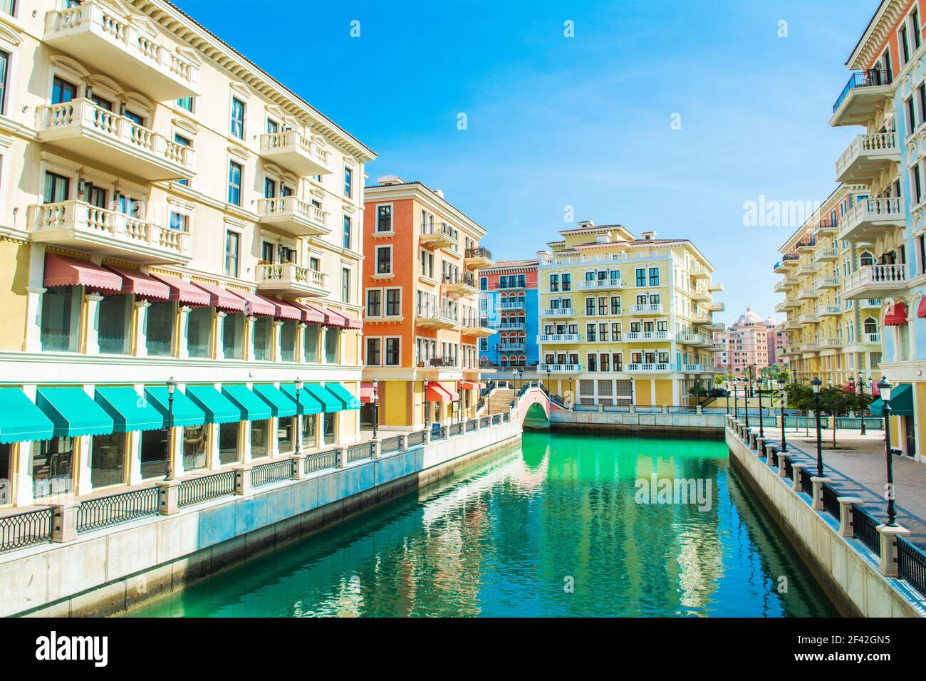 Doha, Qatar - 26 December 2018: Colorful waterfront buildings in ...