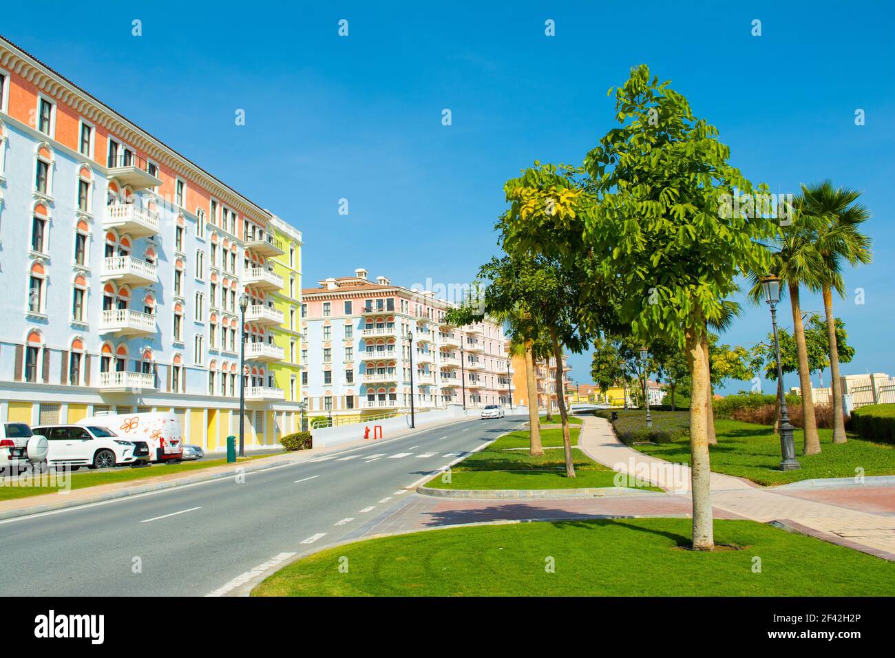 Qatar, Doha - 26 December 2018: Colorful waterfront buildings in ...