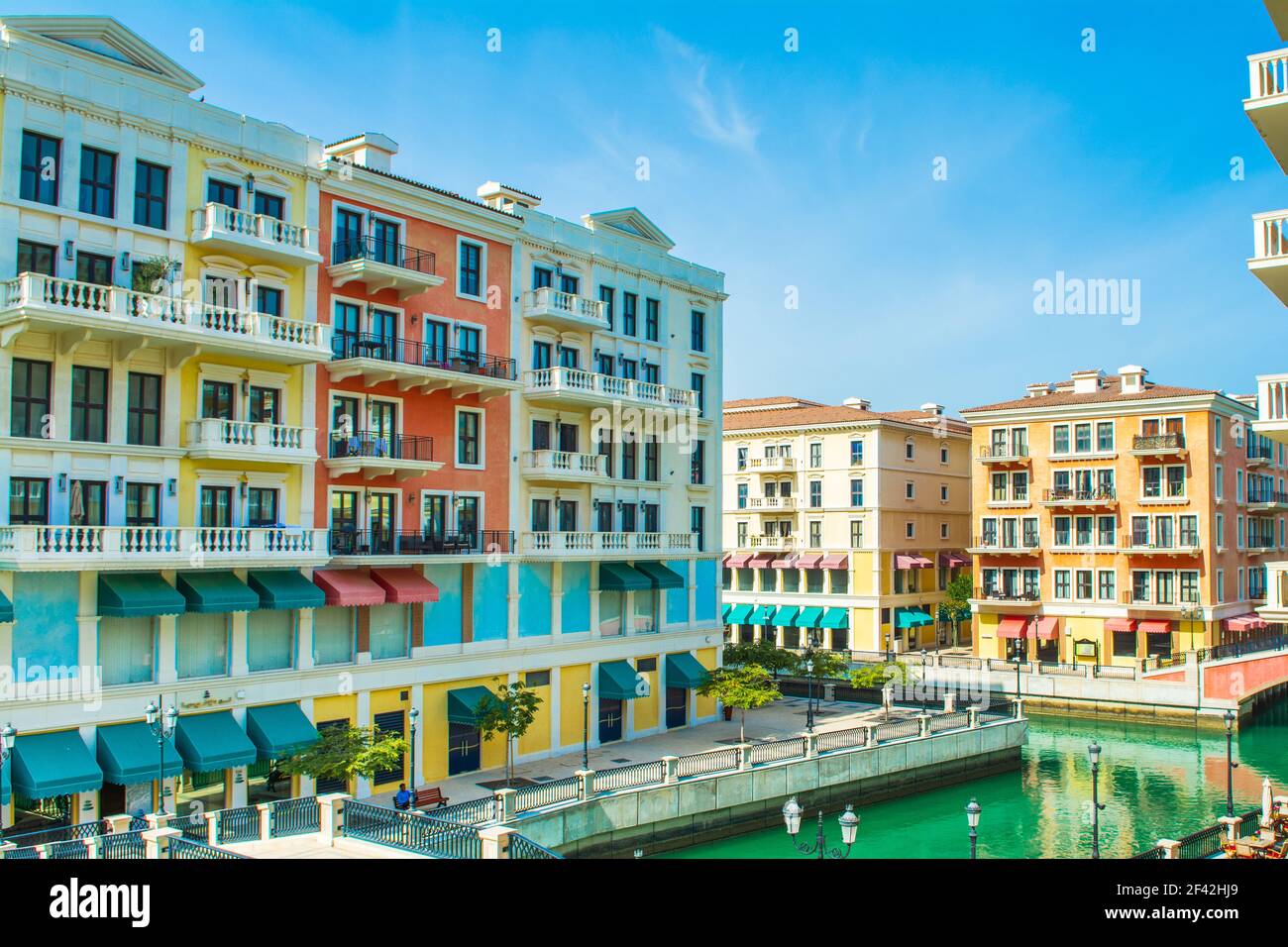 Qatar, Doha - 26 December 2018: Colorful waterfront buildings in ...