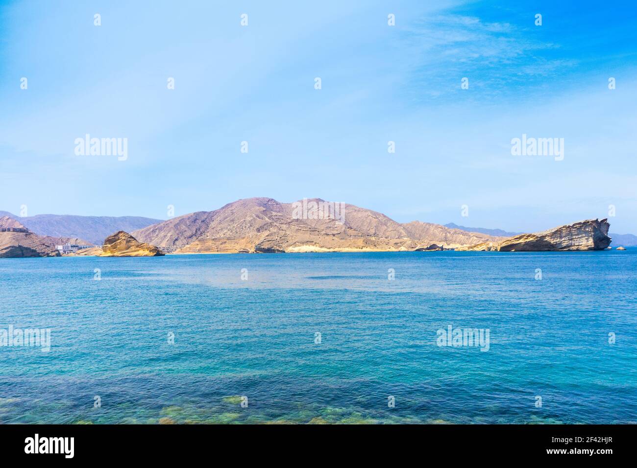 Beautiful landscape of Muscat coast, Omani Bay and Hajjar mountains ...