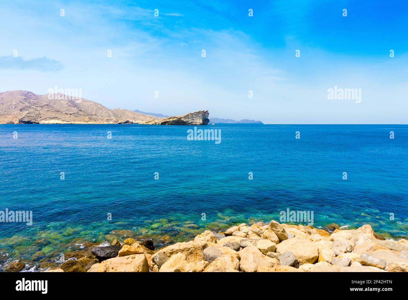 Beautiful landscape of Muscat coast, Omani Bay and Hajjar mountains ...