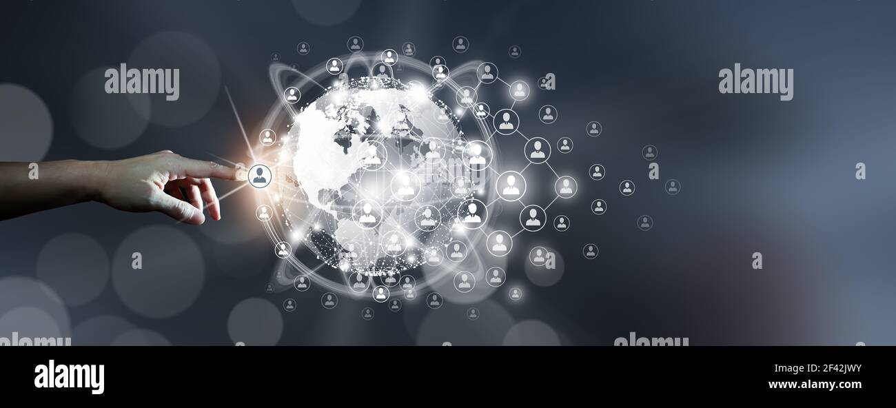 New global business connection concept. Businessman leading the global ...