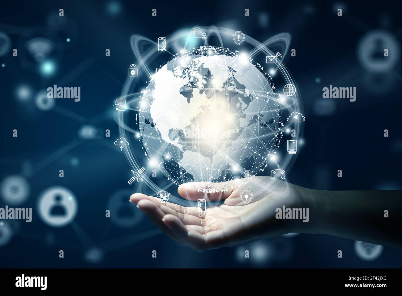 New global business connection concept. Businessman leading the global ...