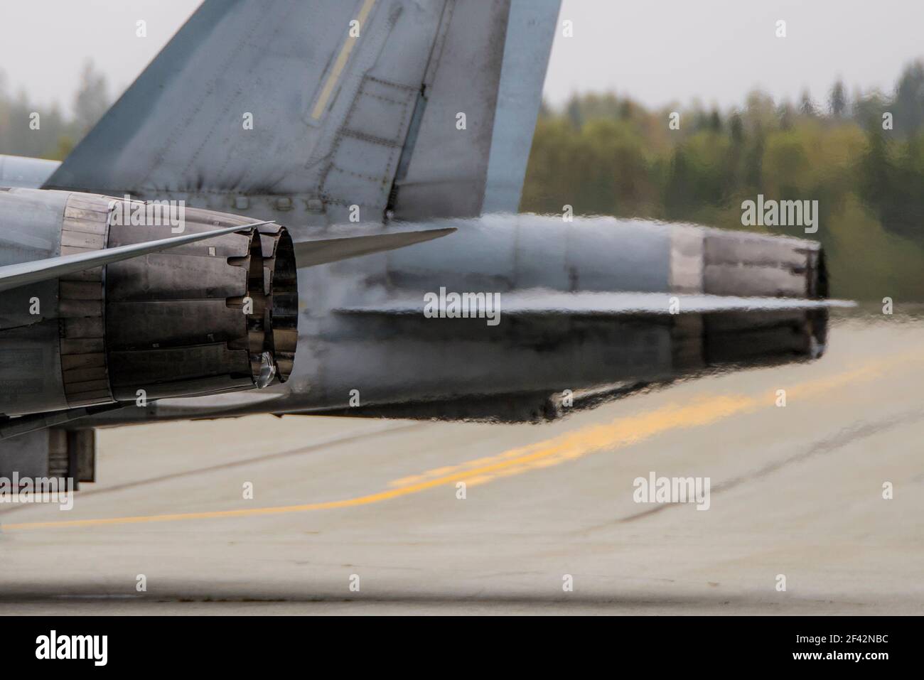 Fighter jet engine nozzles. Nozzles from two jets, one behind the other ...