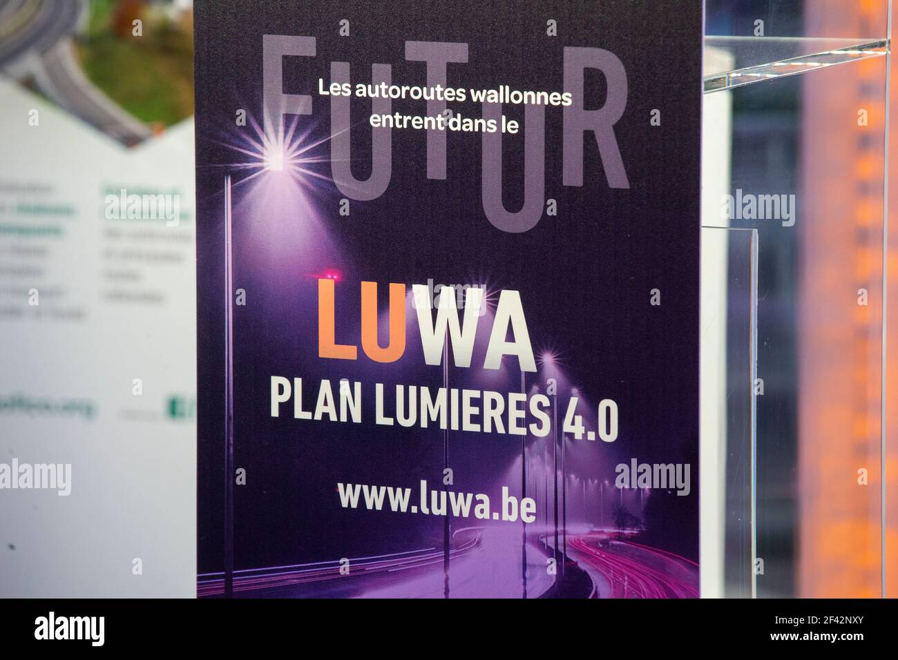 Illustration picture shows the logo of LUWA during a demonstration of ...