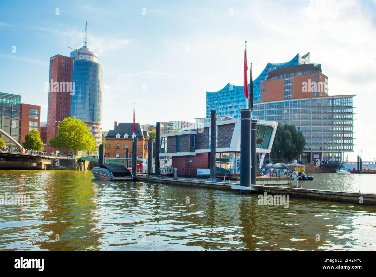 Hamburg, Germany - 18 September 2017: Autumnal landscape of Elbe river ...