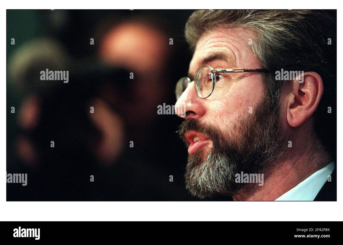 Gerry Adams February 2000during press conf re. IRA withdrawal from ...