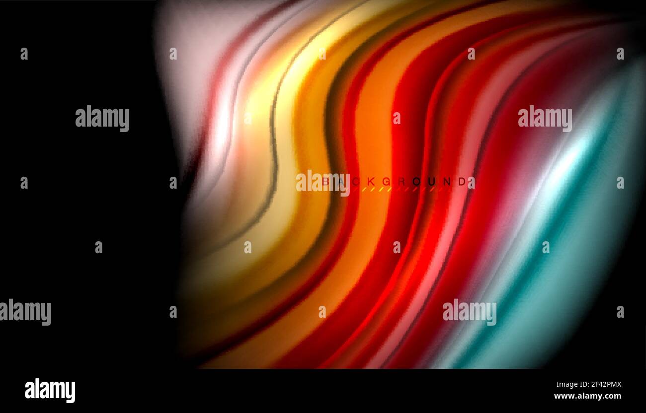 Fluid wavy multicolored lines on black. Fluid wavy multicolored lines ...