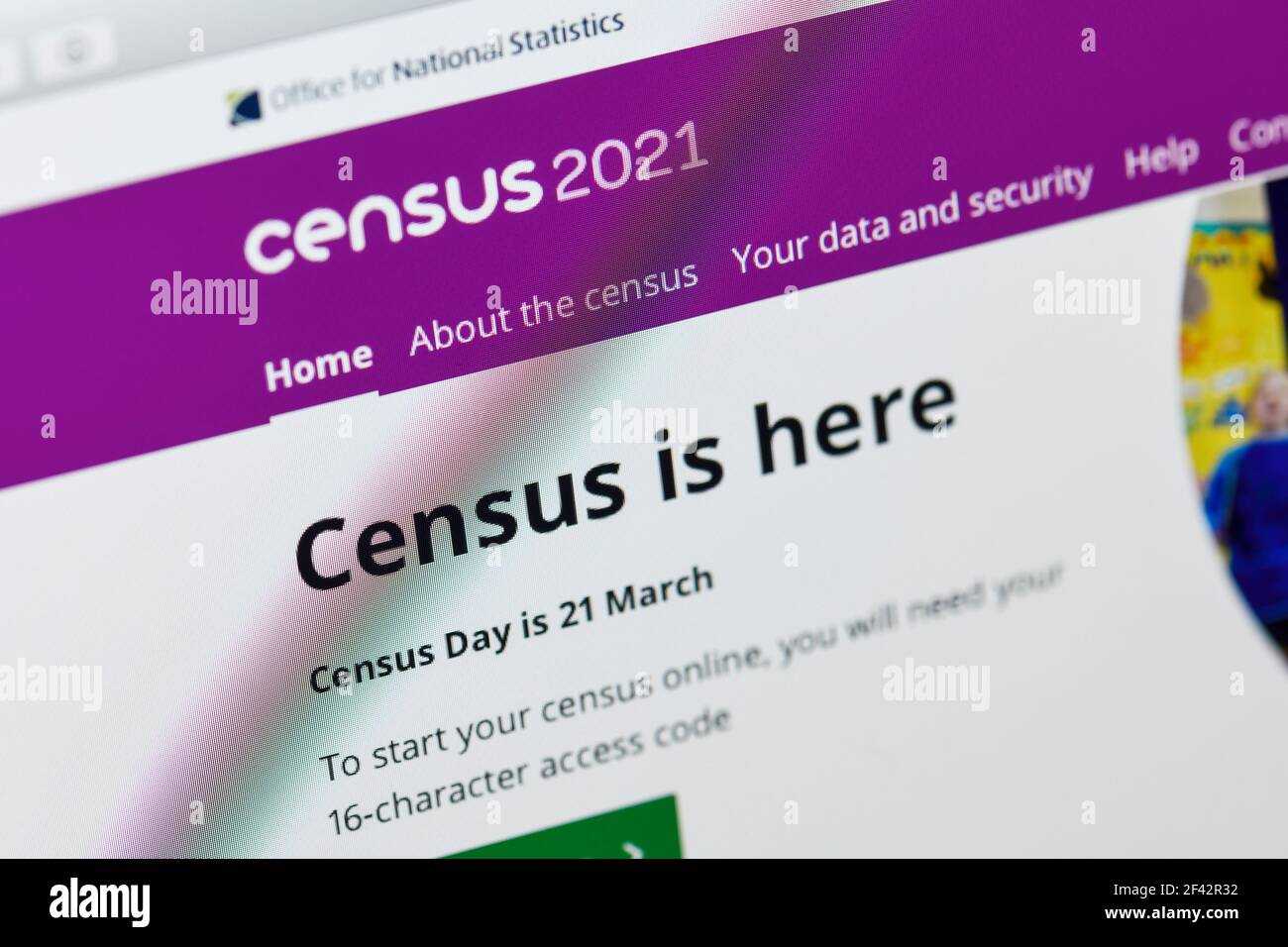 Computer screen close up of the UK Census 2021 Stock Photo - Alamy