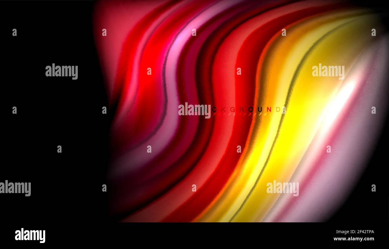 Fluid wavy multicolored lines on black. Fluid wavy multicolored lines ...