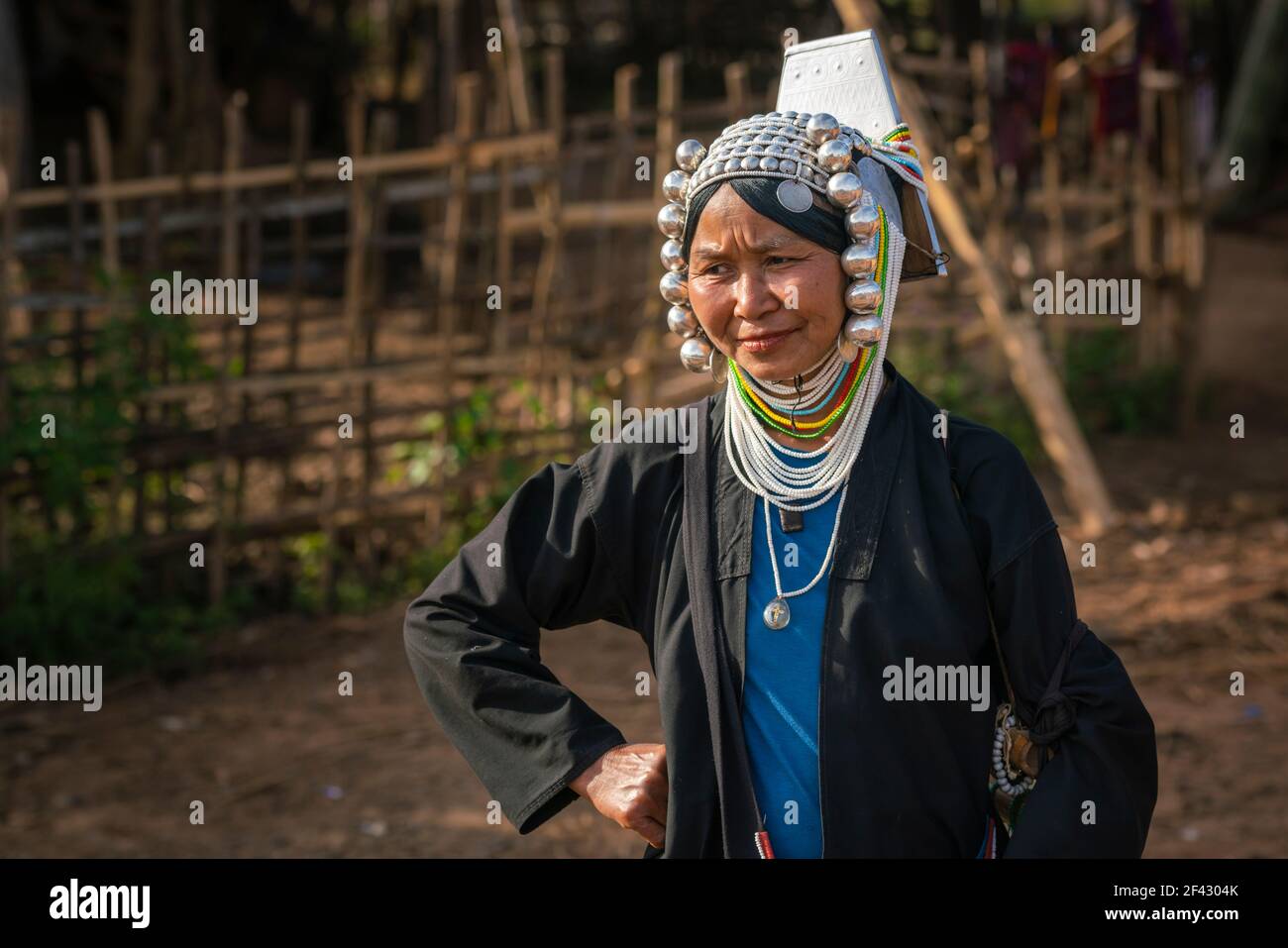 Portrait of senior woman of Akha tribe near Kengtung, Myanmar Stock ...