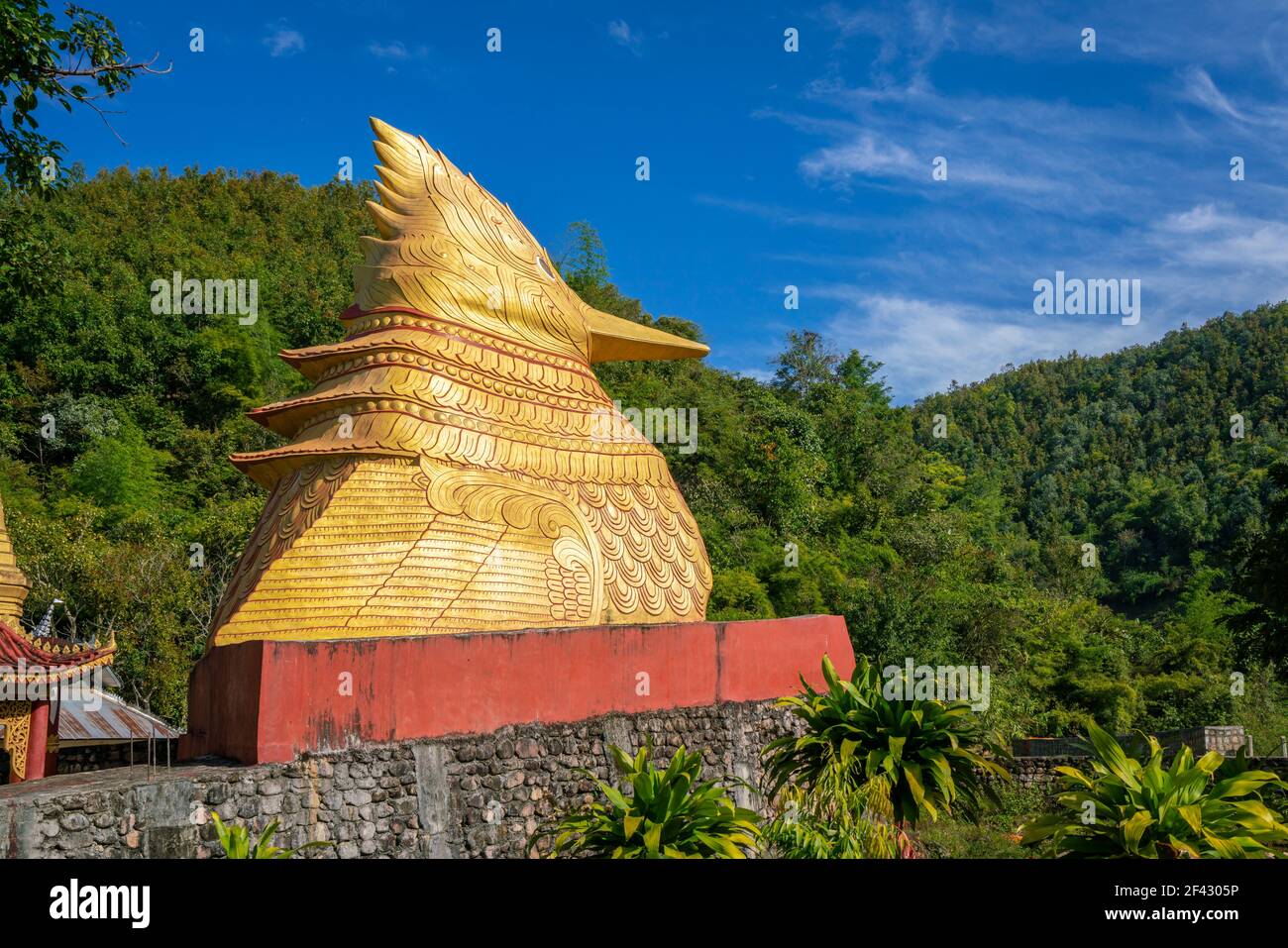 Big golden statue of chicken at Ko Yin Lay Monastery, Kengtung Myanmar ...
