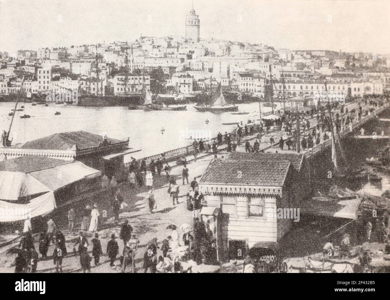 Galata Bridge in Istanbul in the 19th century Stock Photo - Alamy