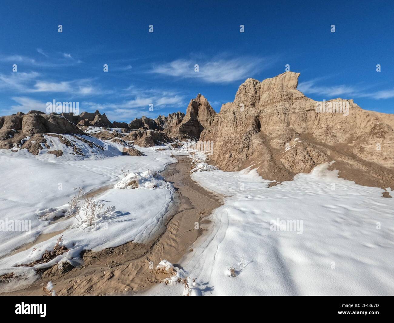 Beautiful Badlands National Park in winter, South Dakota, U. S. A Stock ...