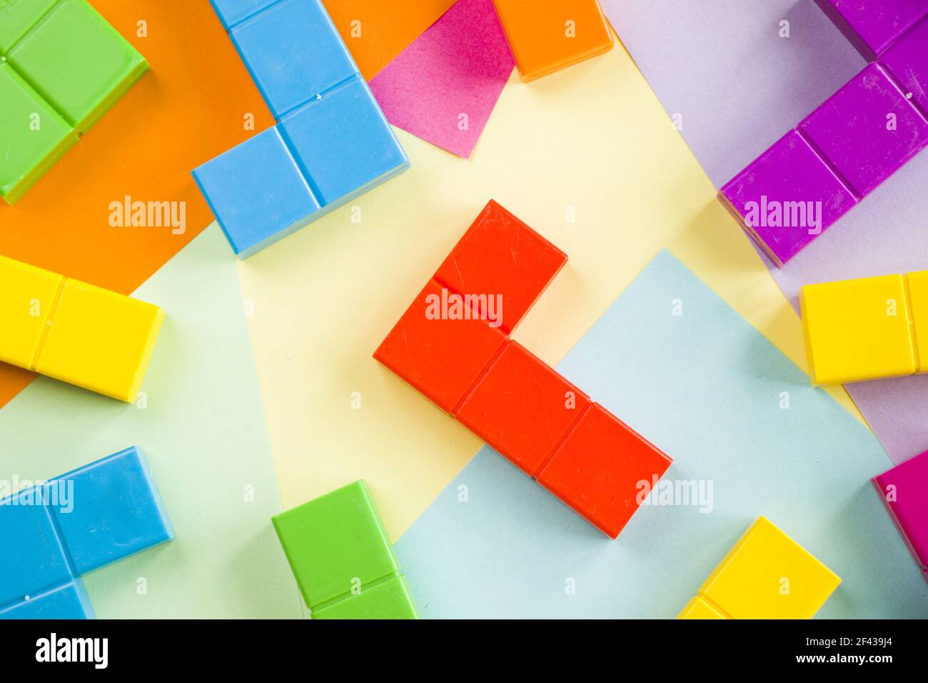 Colorful geometric figures composed of puzzle cubes on the colorful ...