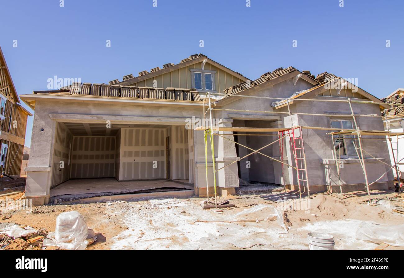 New House After Stucco Phase Of Construction Stock Photo - Alamy