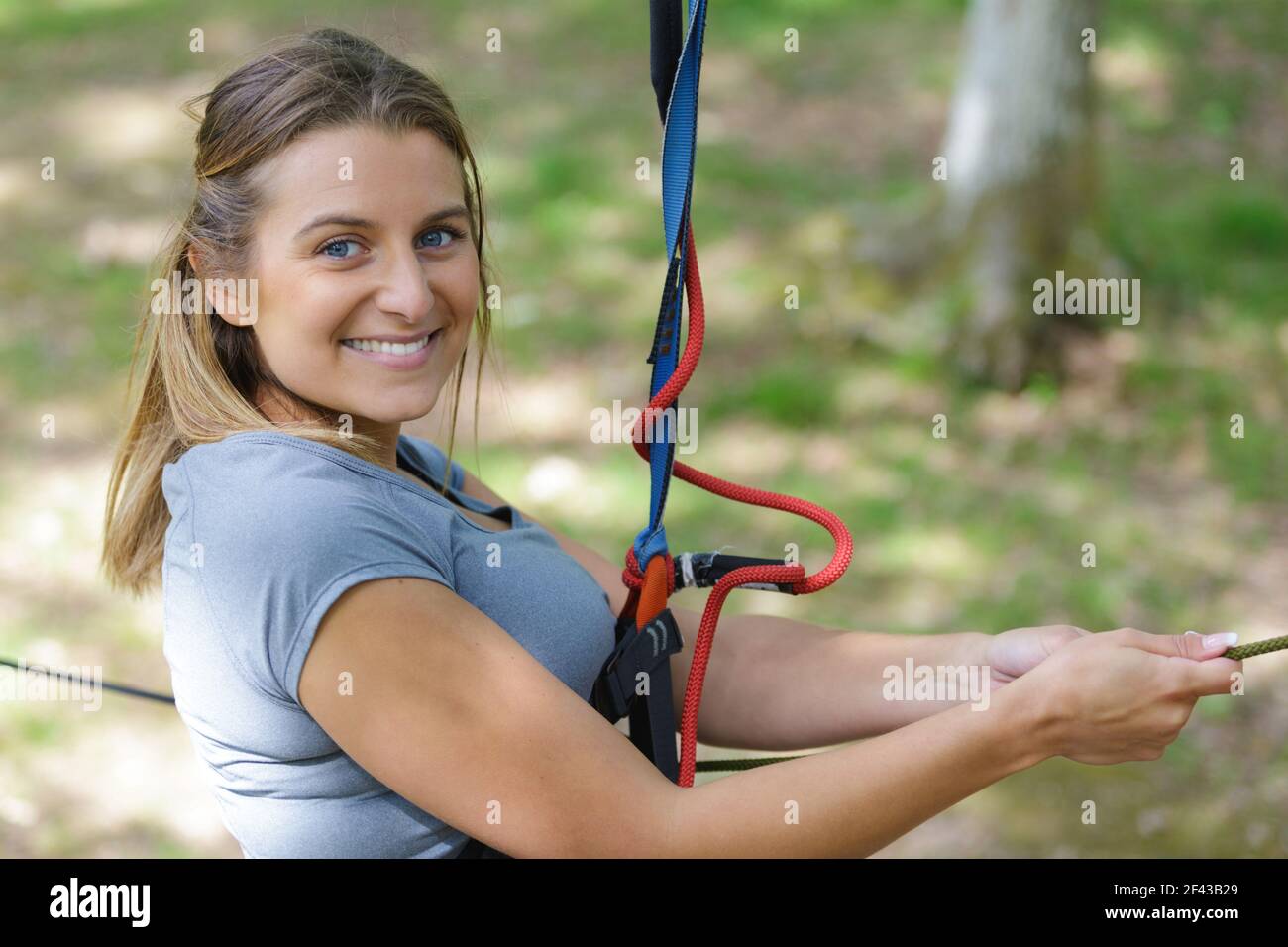 woman on rope high wore bridge Stock Photo - Alamy