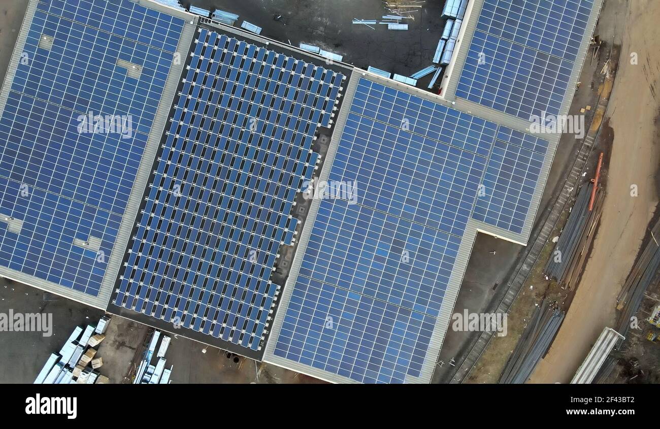 Solar panels system in the commercial building on roof of urban clean ...