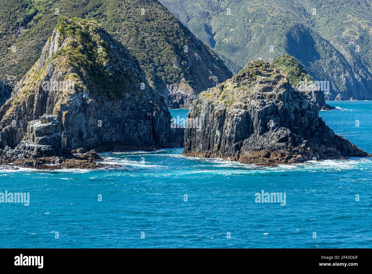 Rock formations at the entrance to Marlborough Sounds Stock Photo - Alamy