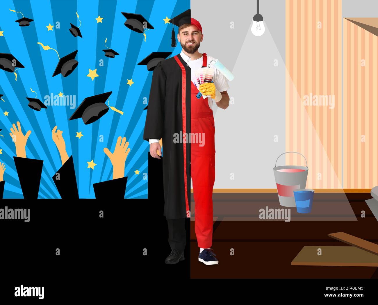 Comparison portrait of young man in bachelor robe and uniform of ...