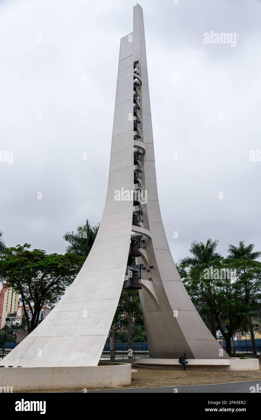The big concrete outdoor carillon (a bell tower) of the Basilica of the ...