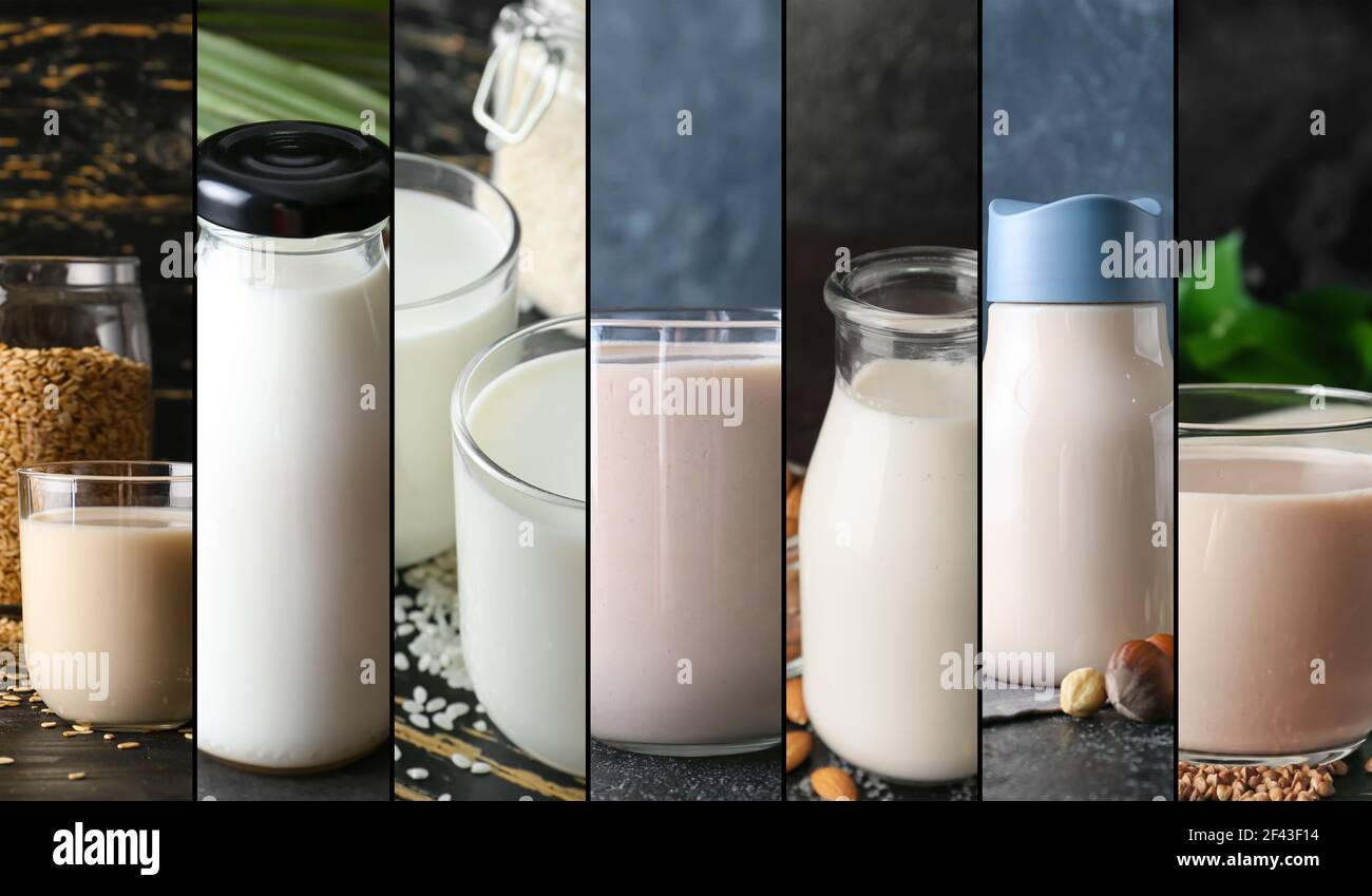 Collage of different vegan milks Stock Photo - Alamy