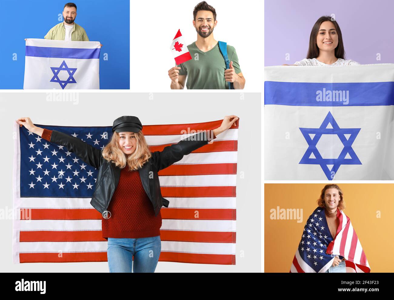 Collage with people holding flags of different countries Stock Photo ...