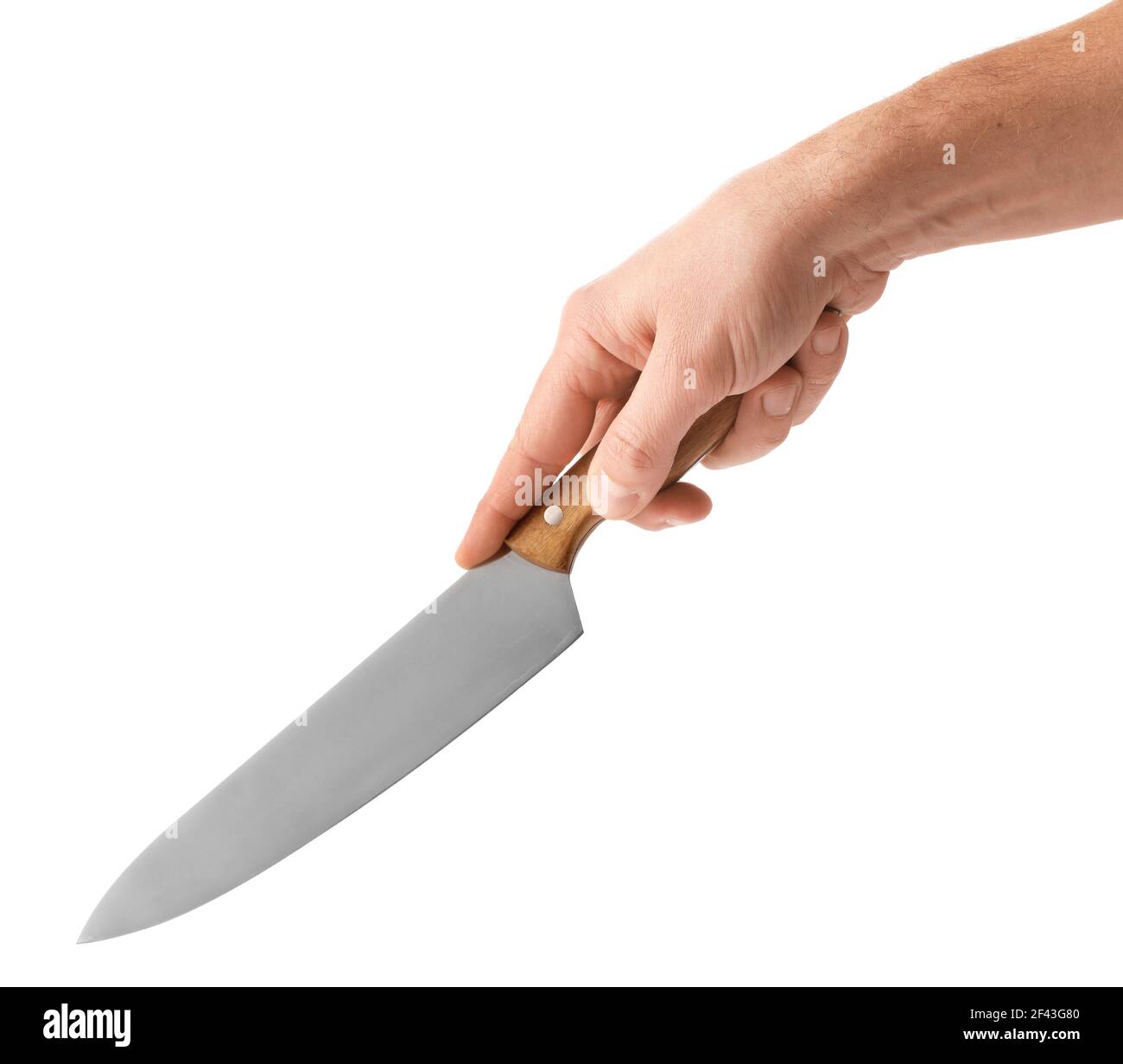 Male hand with knife on white background Stock Photo - Alamy