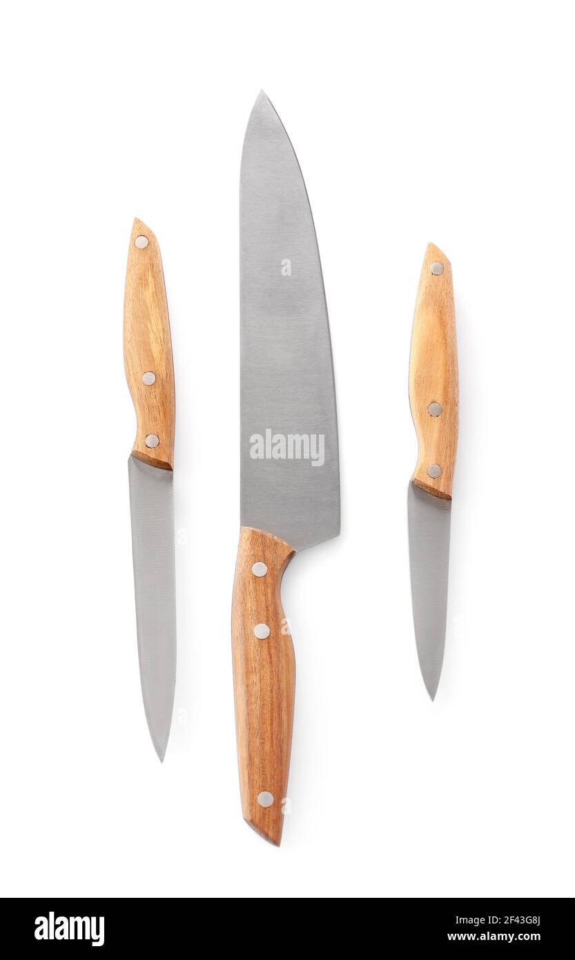Set of knives on white background Stock Photo - Alamy