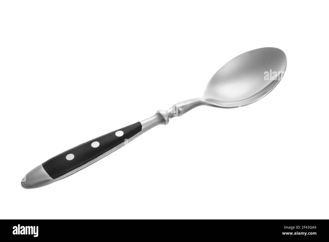 Clean spoon with black handle on white background Stock Photo - Alamy