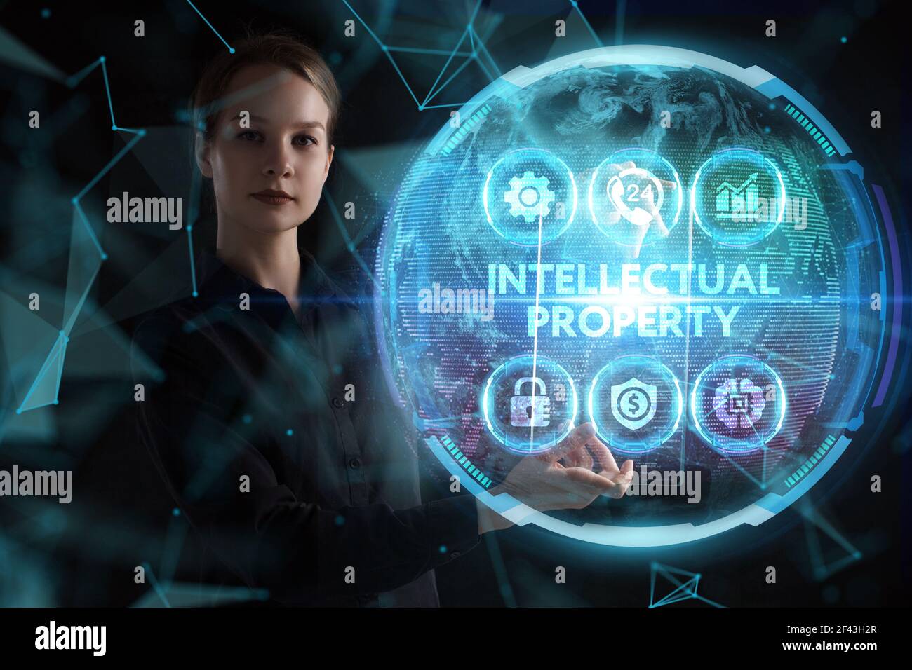 Business, technology, internet and network concept. Young businessman ...