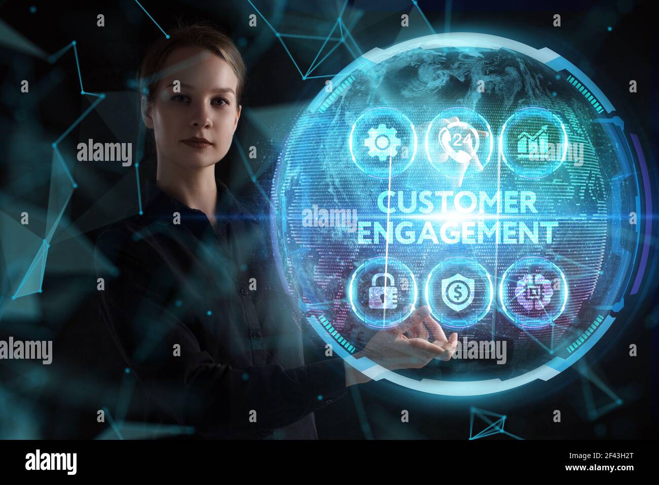 Business, technology, internet and network concept. Young businessman ...