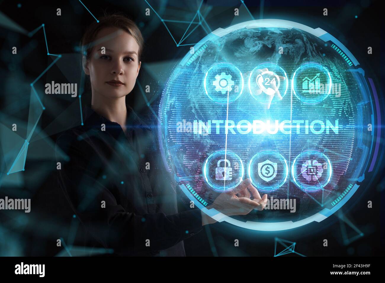 Business, technology, internet and network concept. Young businessman ...