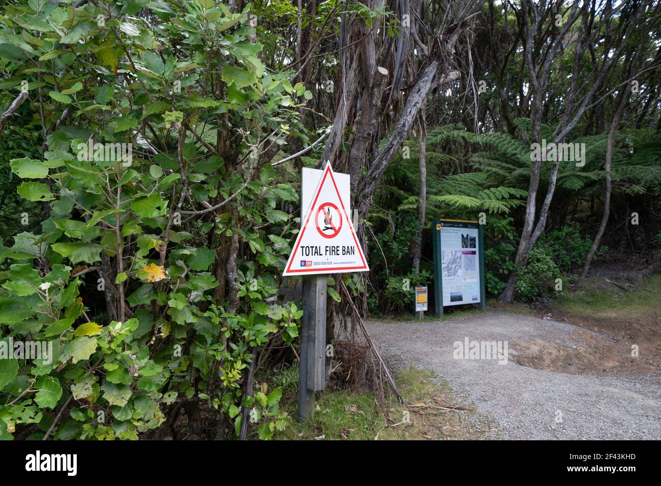 Great Barrier Island New Zealand - February 22 2021; Fire ban sign ...