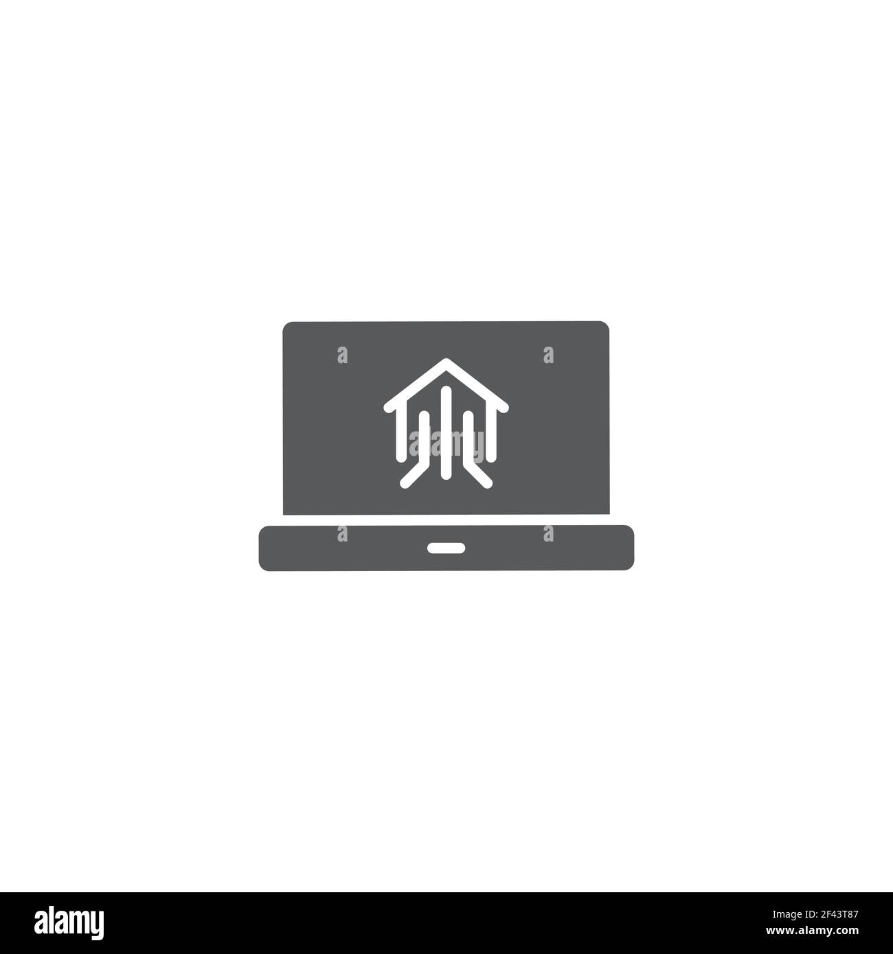 Black line Computer monitor with smart home icon isolated on white ...