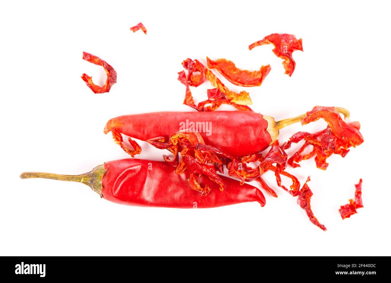 Dried red chili or chilli cayenne pepper isolated on white background ...