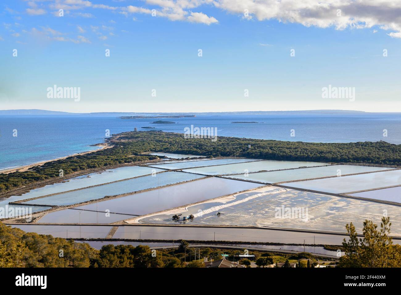 Ponds of the Ibiza salt flats, panoramic view Stock Photo - Alamy