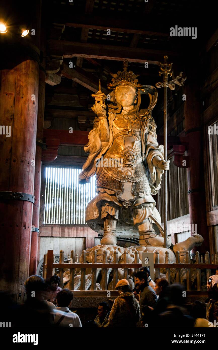 Wooden Statue of Bishamonten standing 15m tall at Todaiji Temple, Nara ...