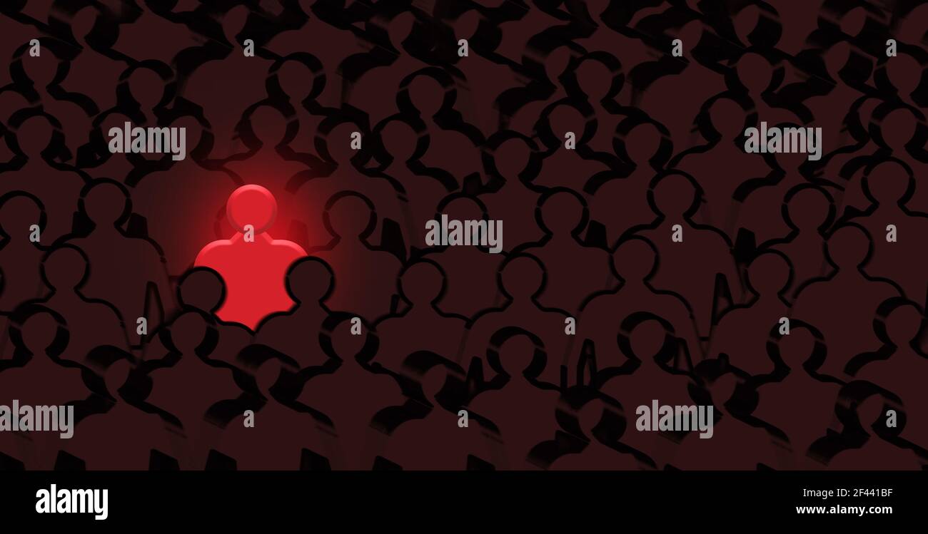 Independent man rising from the crowd concept illustration. 3d people ...