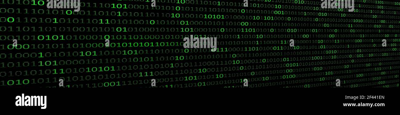 Panoramic Digital abstract with binary code 1 and 0. Matrix green dark ...