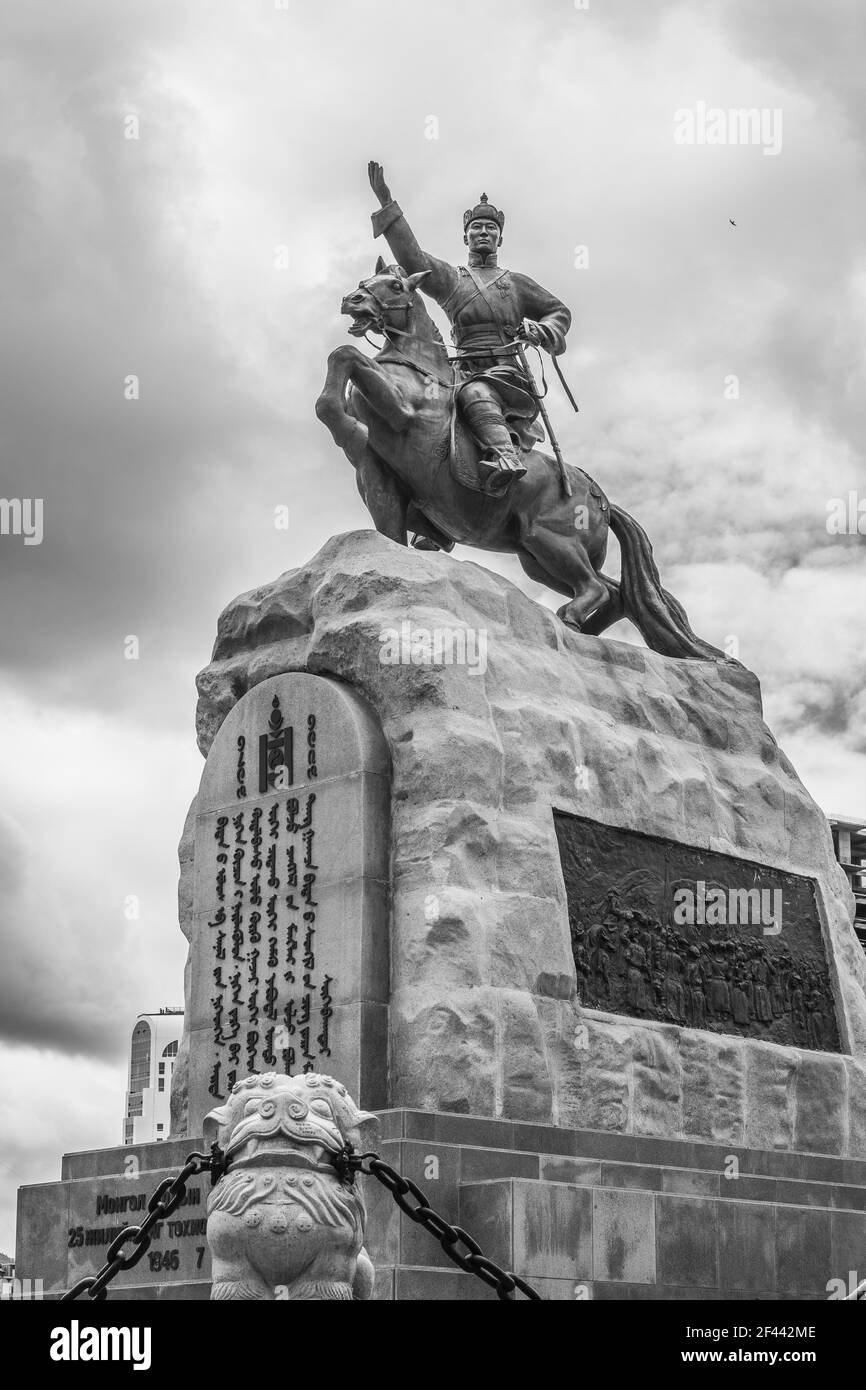 Equestrian statue of Damdin Sükhbaatar in Sükhbaatar Square in ...
