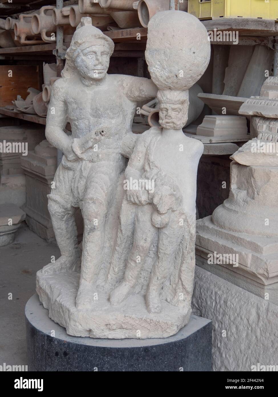 NAPLES, ITALY- JUNE, 13, 2019: a stone gladiator statue at pompeii ...